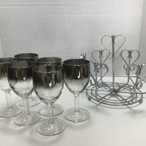 Dining | Vtg 196s Silver Fade Wine Glasses And Heart Caddy Mid Century ...